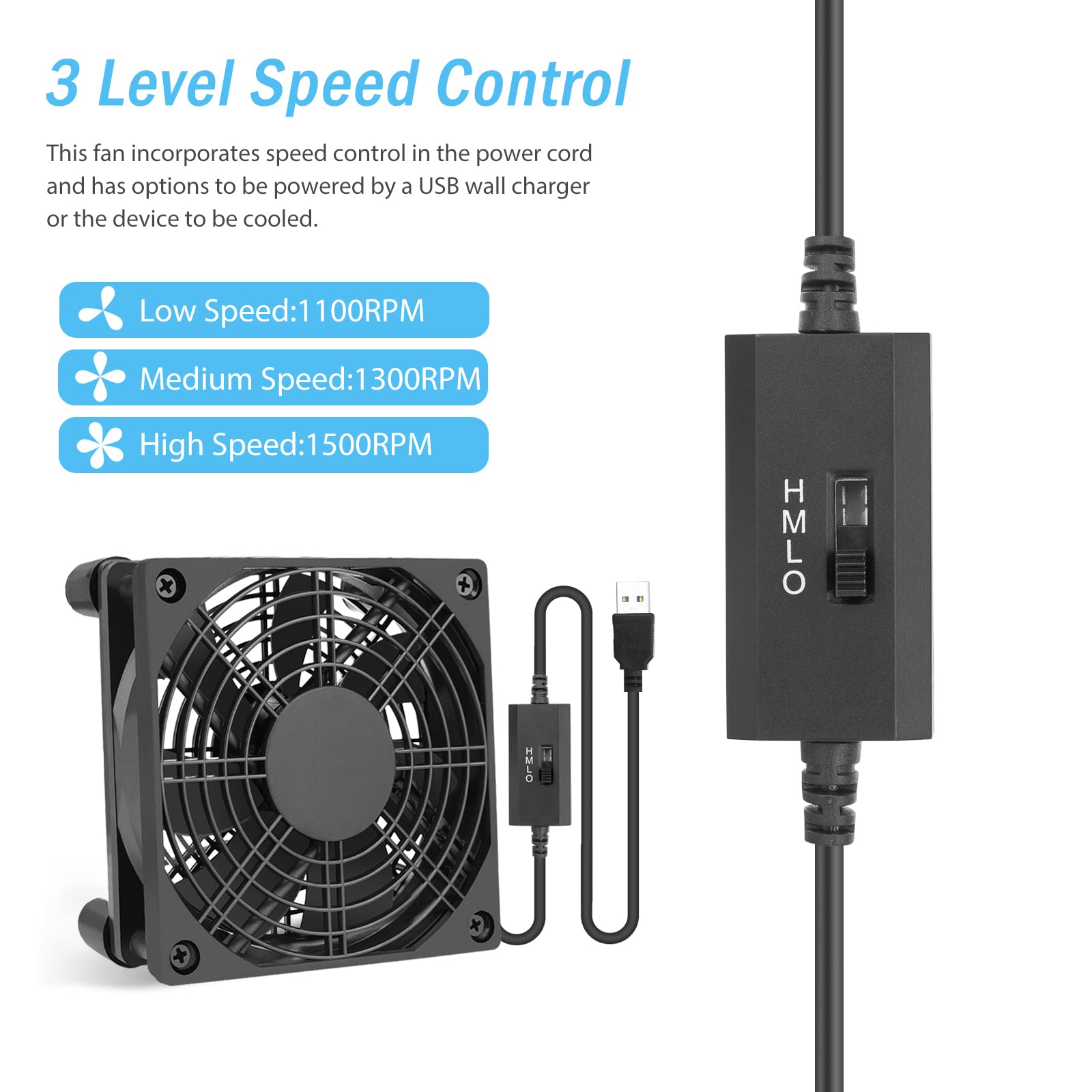 Marame 120mm 5v USB Powered Fan with Speed Controller Cooling for Router Modem Receiver DVR Xbox TV Box (120mm x 120mm x 55mm)
