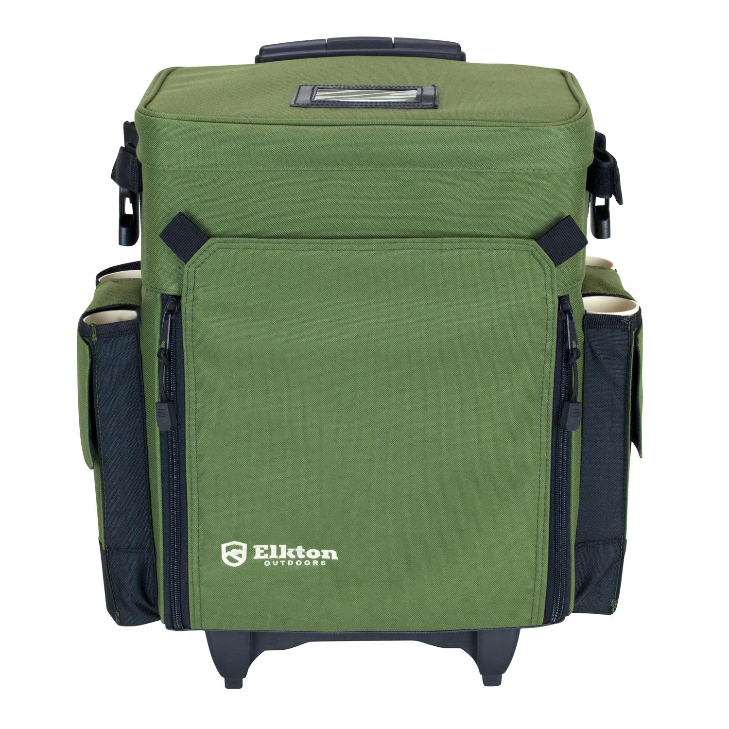 Elkton Outdoors Rolling Tackle Box with Wheels - Waterproof Fishing Backpack, 5 Removable Trays, 4 Rod Holders, Gifts for Men, Fish Bag, Roller