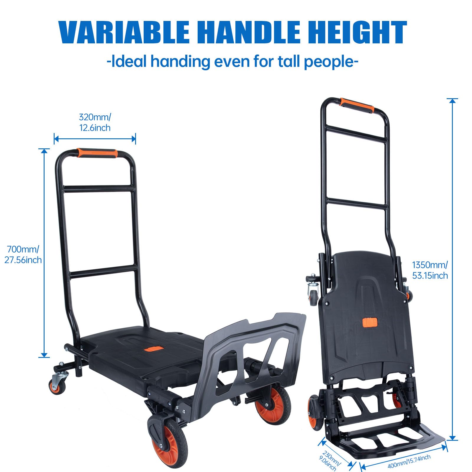 Insdawn Hand Truck and Dolly 2 in 1 Foldable 350LBS Capacity Portable Cart with Telescoping Handle and Wheels Elastic Rope for Luggage Office Travel