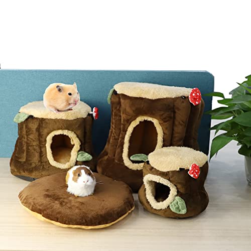 Toysructin Guinea Pig Bed, Warm Small Animal Pet Hideout House Cave Soft Tree Stump Shape Hamster Hanging Hammock, Cozy Chinchilla Hedgehog Habitat House Cage Accessories for Hamsters Rabbits Bunny