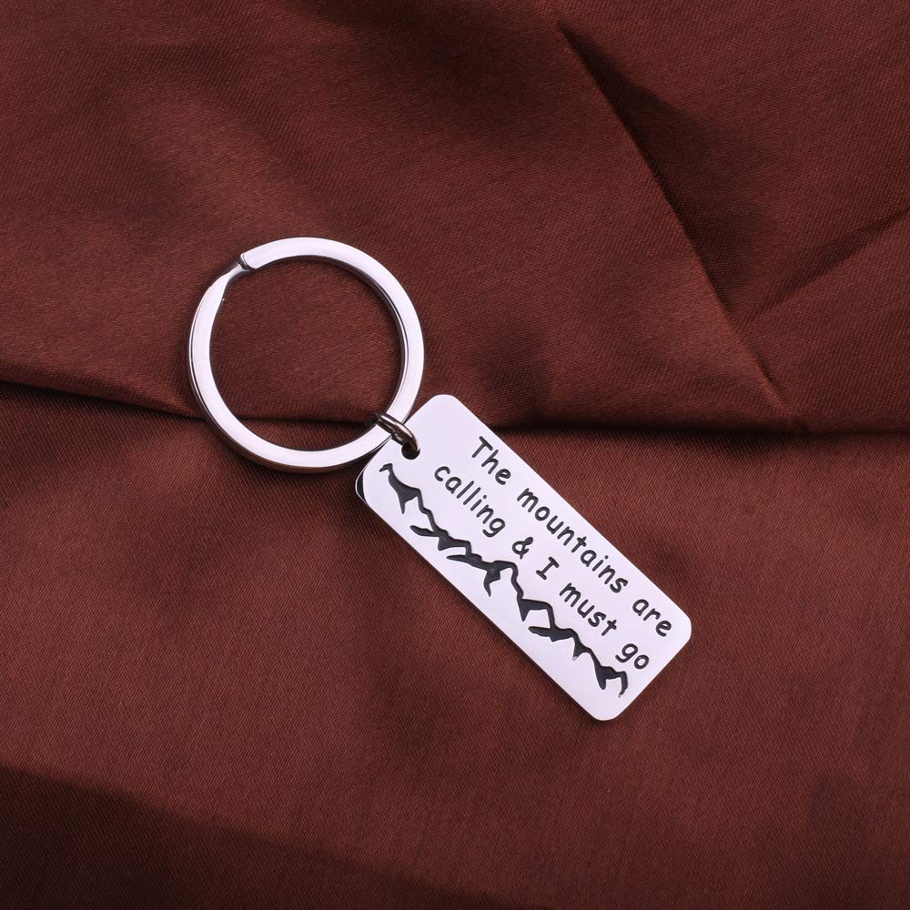 Detailed The Mountains are Calling and I Must Go Keychain Mountain Hiking Outdoor Adventure Travel Gift (keychain)