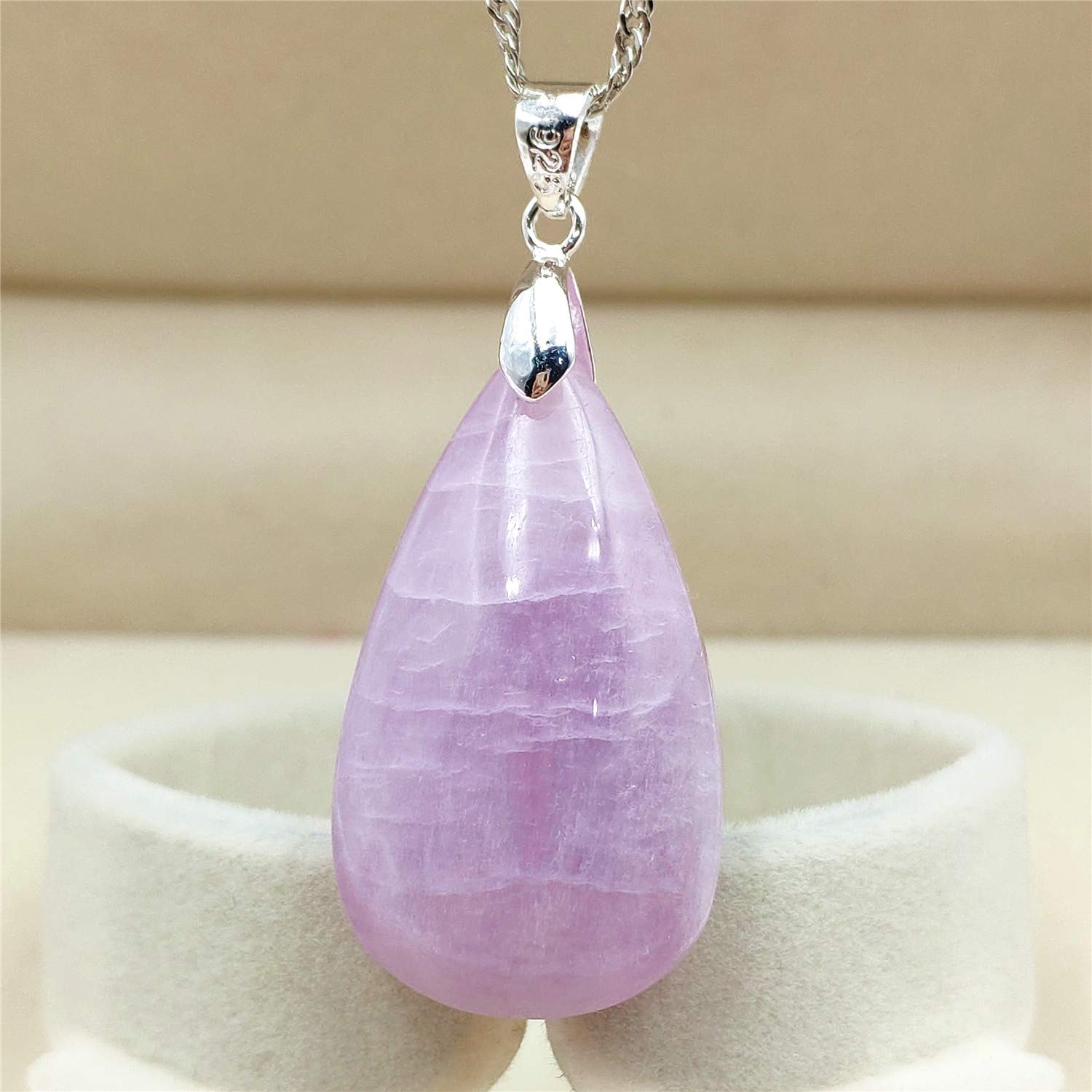 Genuine Natural Purple Kunzite Cat Eye Gemstone Water Drop Pendant 33x19x10mm AAAAA