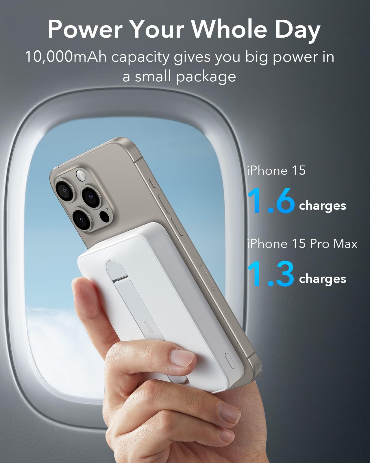 ESR for Kickstand MagSafe Battery Pack,10,000mAh Portable Charger Slim with USB-C Cable,Wireless Magsafe Power Bank for iPhone 15/15 Plus/15 Pro/15 Pro Max/iPhone14/13/12 Serie,White
