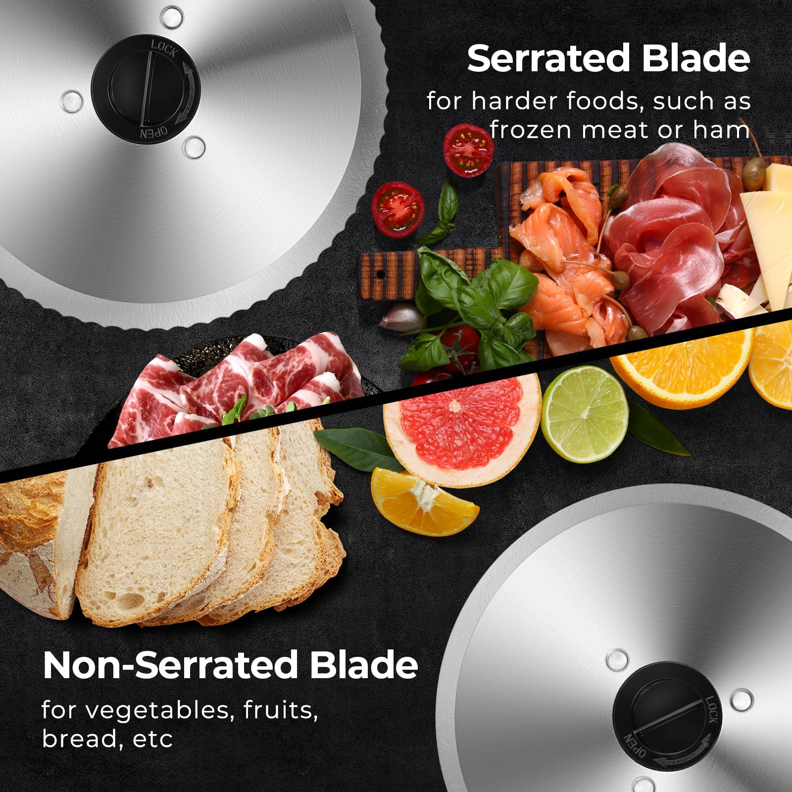 OSTBA Die-Cast Electric Meat Slicer Machine, 0-23mm Adjustable Thickness, Two 6.7β Removable Stainless Steel Blades, Intermittent Switch, 160W Deli Food Slicer with Food Tray for Meat Cheese Bread