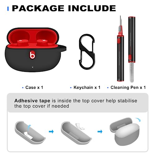 MOLOVA Silicone Case Cover for 2021 New Beats Studio Buds,Comes with Cleaning Pen, Anti-Lost Shockproof Protective Case Cover for Beats Studio Bud Easy Carrying Replacement Case with Carabiner(Black)