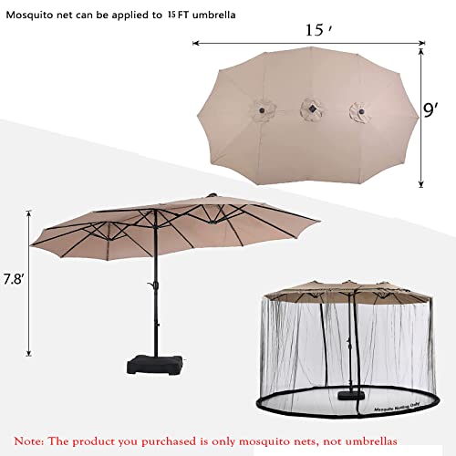 Tiimmgaal 15FT Mosquito Netting for Patio Umbrella Double Sided Patio Umbrella Canopy Netting &10X10 Ft gazebo (Black)(Does Not Contain Gazebo Patio Umbrella) (15FT Black)