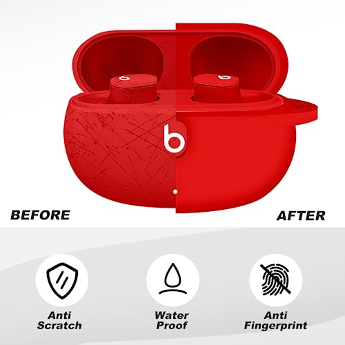 MOLOVA Silicone Case Cover for 2021 New Beats Studio Buds, Anti-Lost Shockproof Protective Case Cover for Beats Studio Bud with Keychain Easy Carrying Replacement Case with Carabiner(Red)