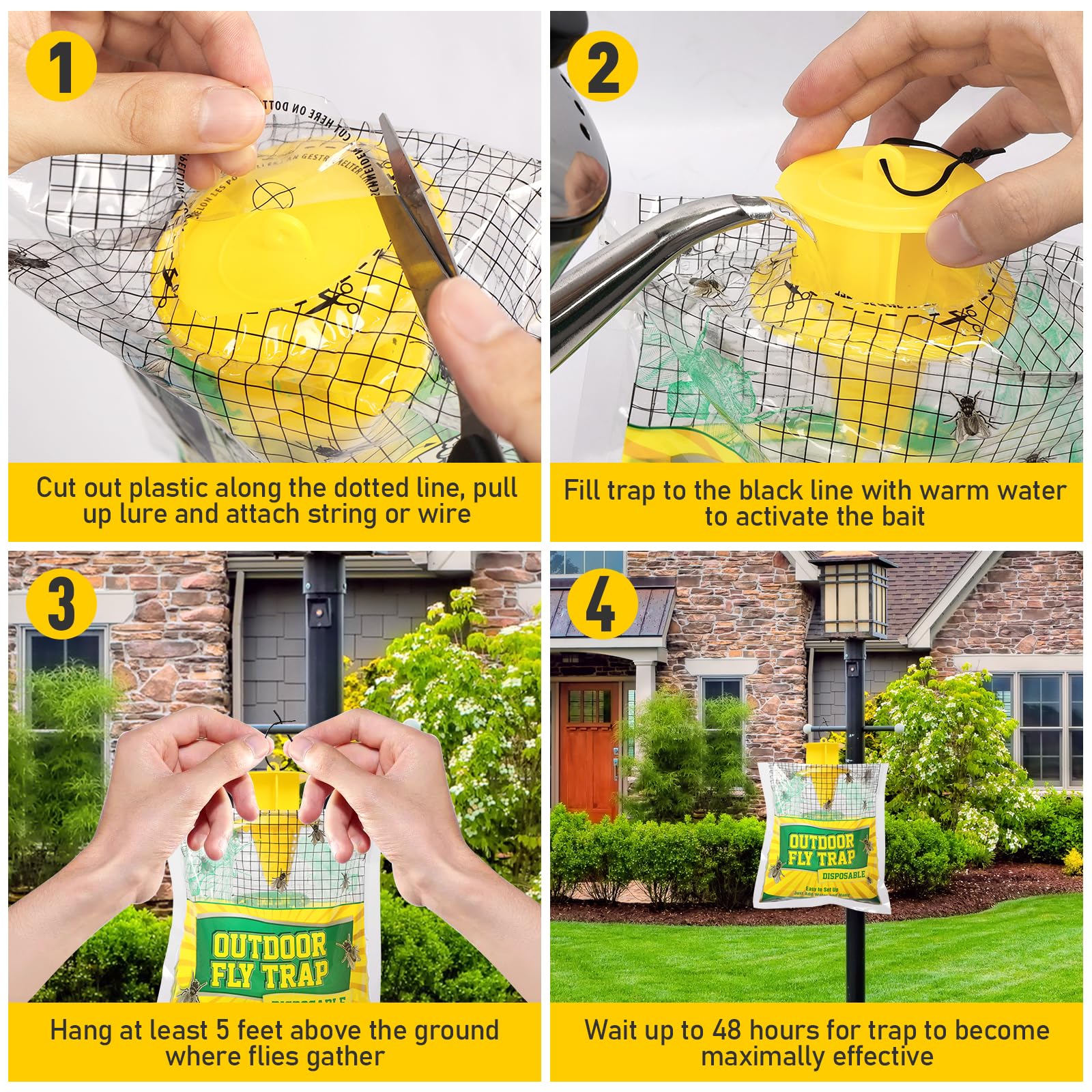 Fly Traps Outdoor Fly Trap Hanging, Disposable Fly Killer Trap Bag Catcher for Outside Farms, Fly Trap Bag Fly Catchers Outdoors, Effective Fly Traps Outdoor Hanging Fly Killer, 6 Pack