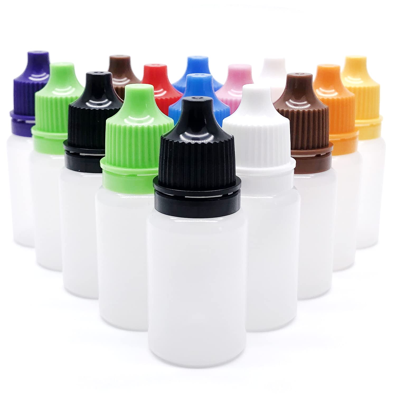 XXUOD 50 PCS 10ml Plastic Squeezable Eye Liquid Dropper Bottles with Childproof Cap