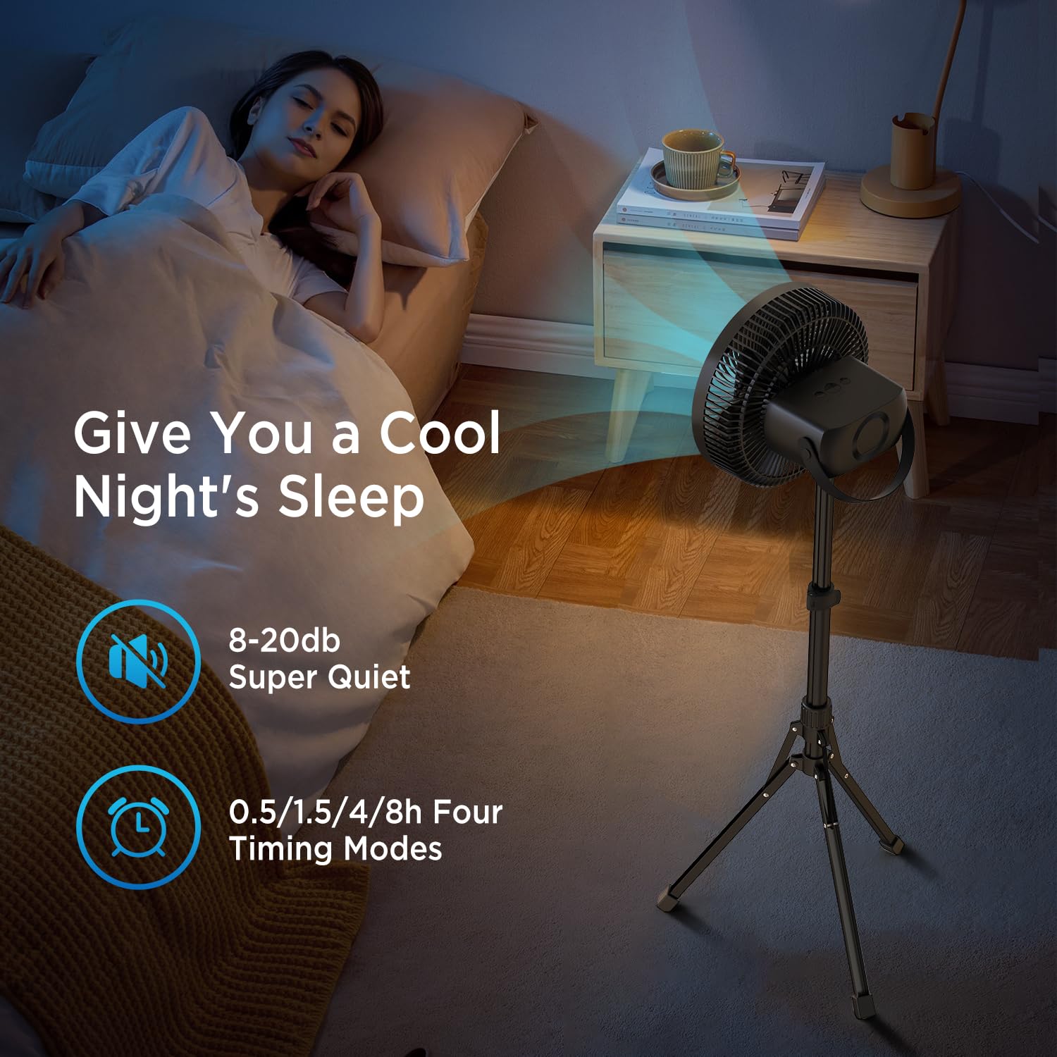 Marchpower Portable Pedestal Fan with Remote 12" Rechargeable Collapsible Fan Osciallating Foldable Floor Fan with Timer, Cordless Foldaway 5-Speed Telescopic Table Fan for Home Trave Picnic Camping