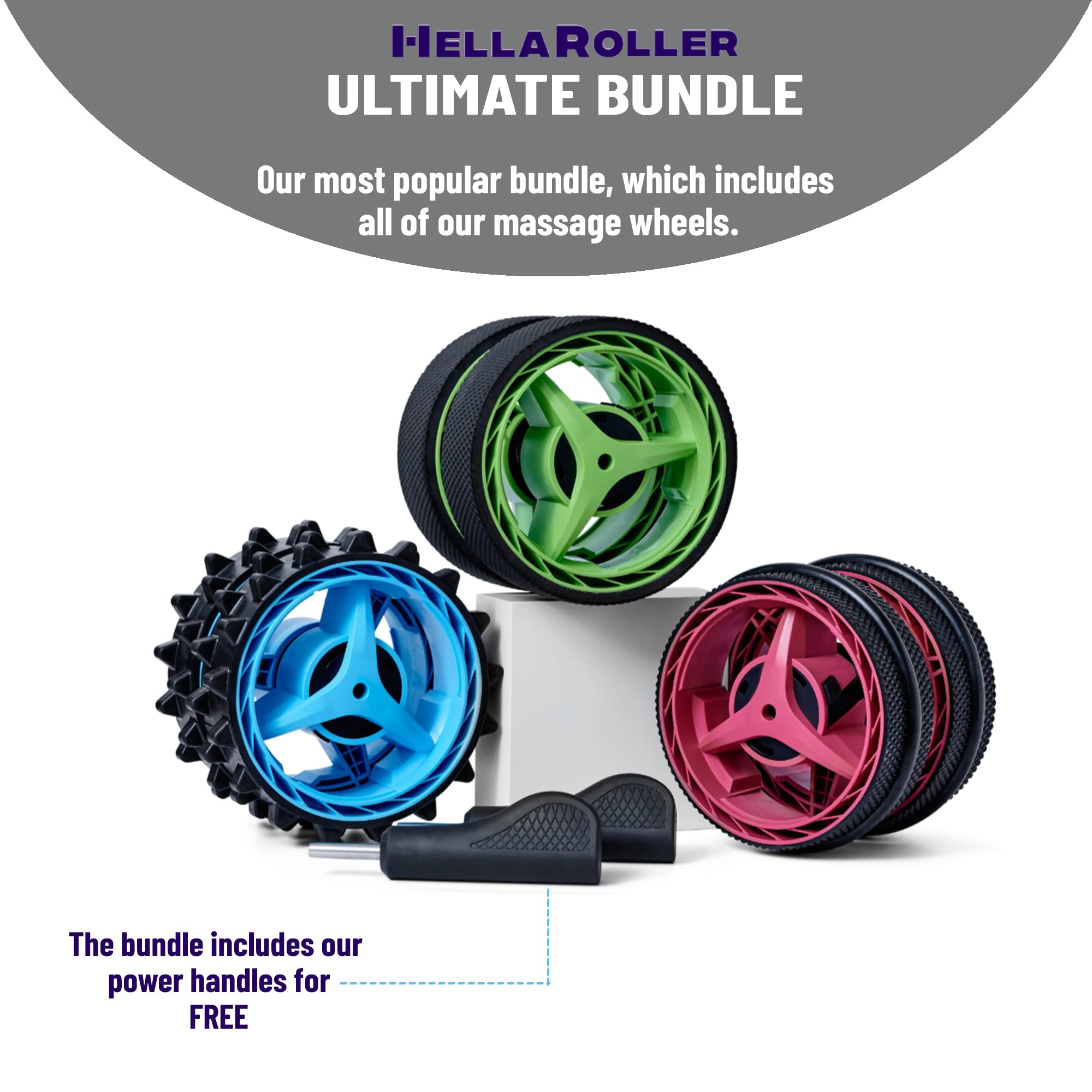 HellaRoller Back & Muscle Roller Wheel - Expandable Precision Wheels, Great for Back Pain Relief, Muscle Therapy & Deep Tissue Massage, Foam Roller Alternative (Ultimate Bundle of 3)