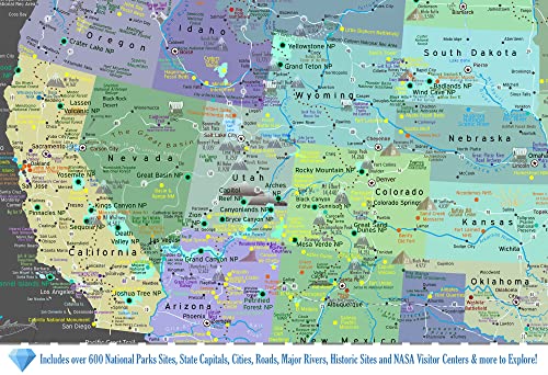 National Parks Map Poster Slate Edition (24W x 16H inches)