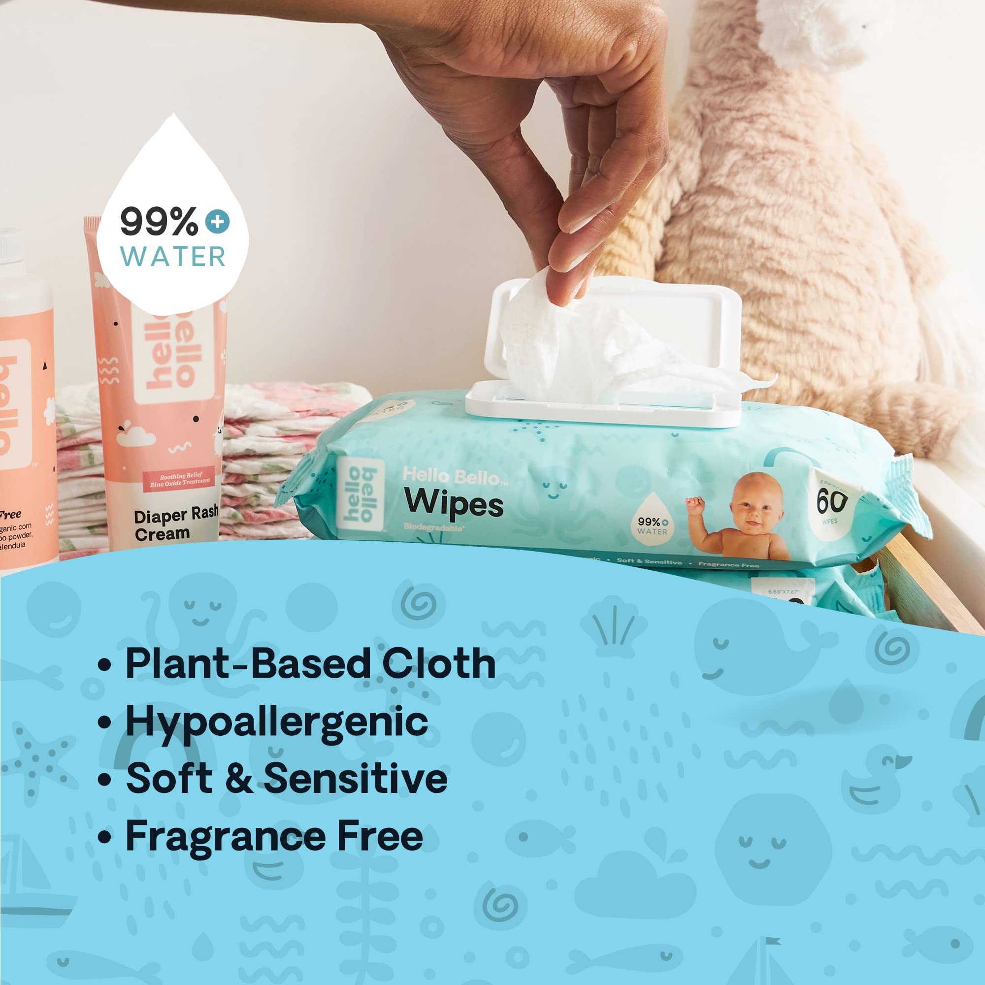 Hello Bello Diapers and Wipes Bundle for Babies | Size 6 | Boy Building Blocks Pattern, 72 Count (4 Packs of 18) | Wipes, Unscented, 180 Count (3 Packs of 60) | 252 Count
