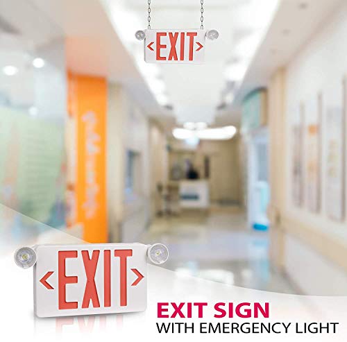OSTEK Red LED Exit Sign with Emergency Light, Two LED Adjustable Head Emergency Exit Lights with Battery Backup, Dual LED Lamp ABS Fire Resistance UL-Listed 2Pack