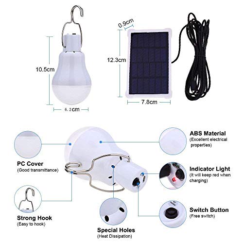 EleLight Portable Solar LED Bulb Lights Solar Powered Chicken Coops Light with 3.5M Solar Panel for Camping Tent Fishing Hiking Chicken Coop Shed Lighting(140LM 1600mAh)