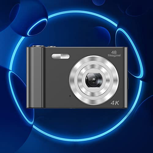 Digital Camera, 4K 48MP Compact Camera with 16X Digital Zoom, Portable Point and Shoot Digital Cameras with 32GB SD Card and Storage Bag for Boys Girls Teens Students (Black)