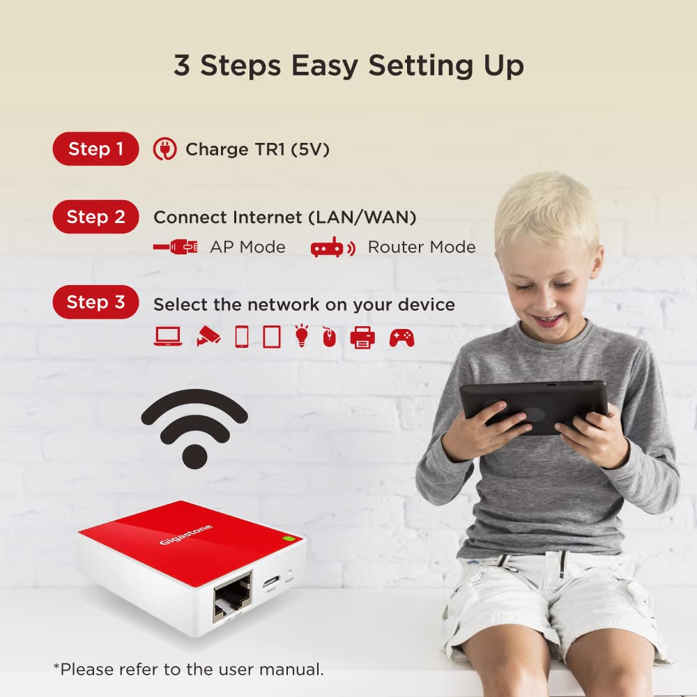 Gigastone TR1 4-Pack Mini Travel Wireless Pocket Router 150Mbps, Router, Repeater, WiFi Range Extension, 802.11N, Built with Qualcomm Atheros AR9331 WiFi Ethernet Processor