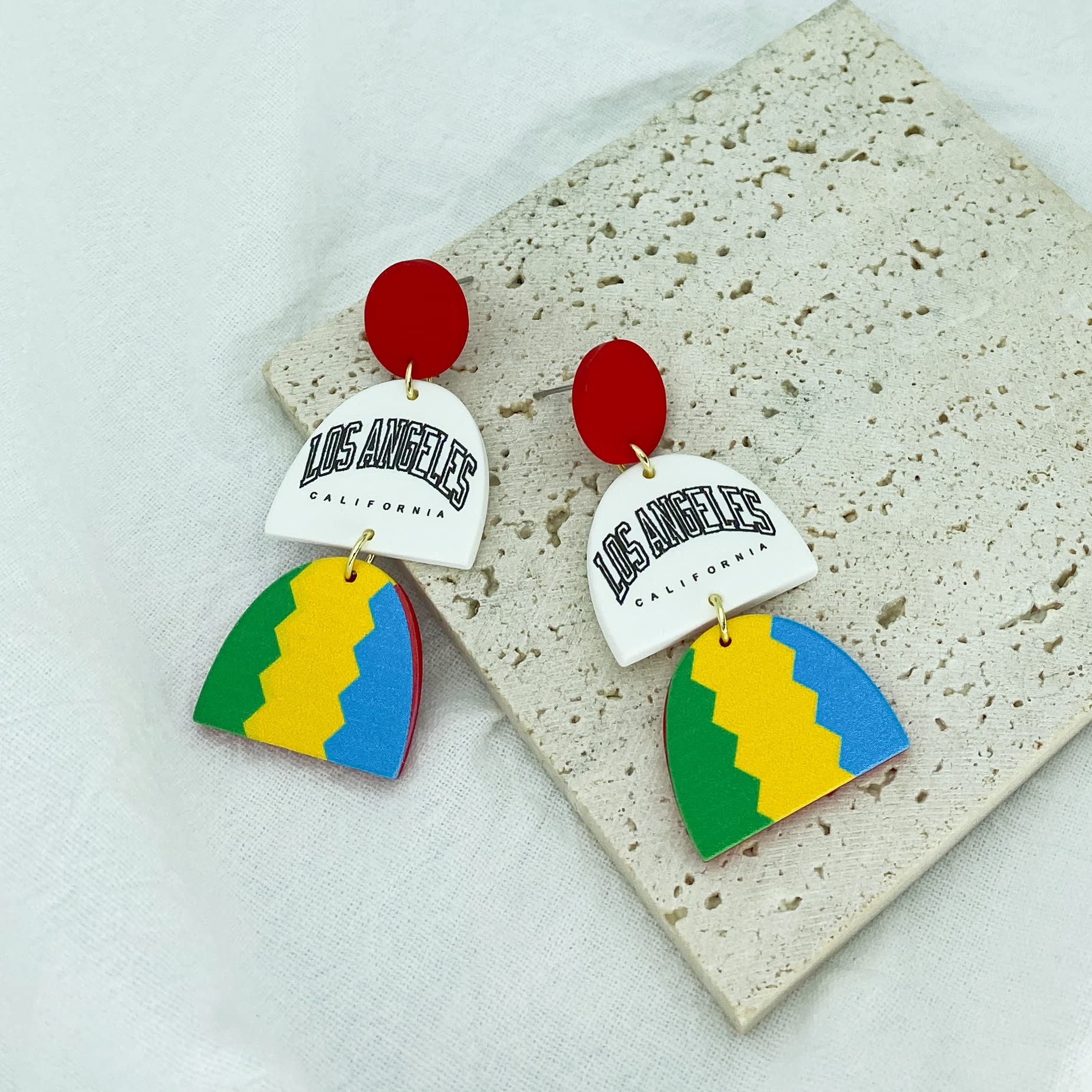 Geometric Clay Earrings for Women Unisex Men,Irregular Handmade Polymer Earrings,Boho U Fan Shape Drop Earrings Statement Jewelry(door brown)