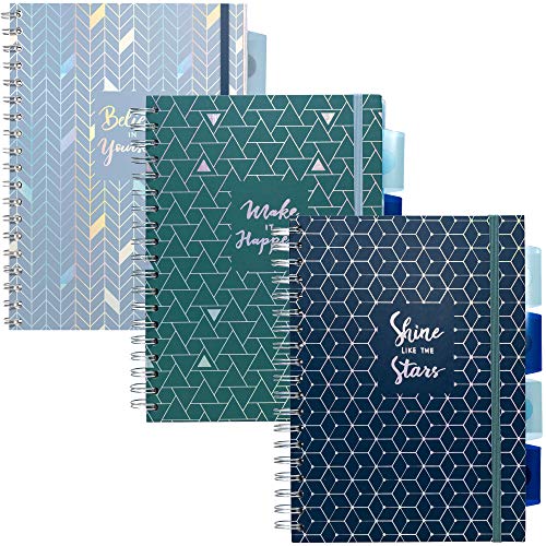 Pukka Pad, 5 Subject Spiral Notebook 3-Pack with Repositionable Dividers - 200 Pages of 80GSM Paper with Perforated Edges, Great for Office, Planning, Staying Organized, Glee, B5-7 X 10in