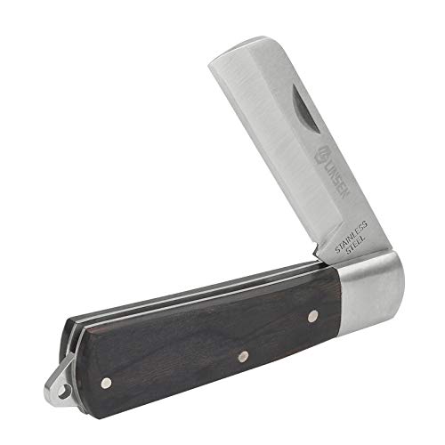 Linsen-outdoor Black Handle Pruning Knife,Grafting Knife, Stainless Steel Garden Budding Knife, Folding Pocket Knife for Grafting Multi Cutting Tool, Weed Bushes Branches Mushroom Diggig Knife
