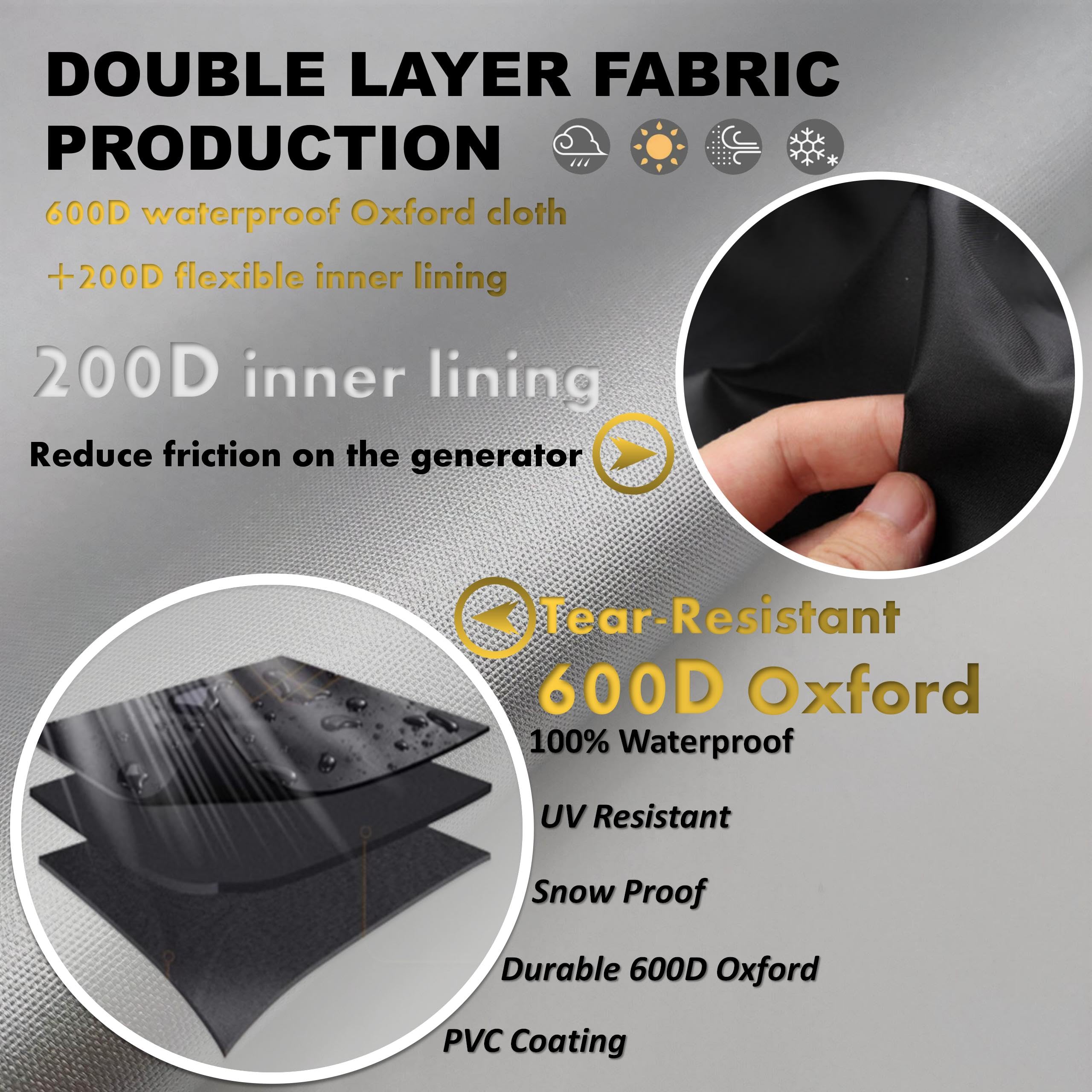GEHENG Generator Covers With Bracket,Generator Covers While Running,Top Can Be Opened for Refueling, 600D Waterproof Oxford Cloth+200D Double Layer Design,Tear Resistant, 100% Heavy Duty Waterproof