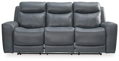 Signature Design by Ashley Mindanao Contemporary Leather Match Upholstered Power Reclining Sofa with Adjustable Headrest and USB Ports, Gray