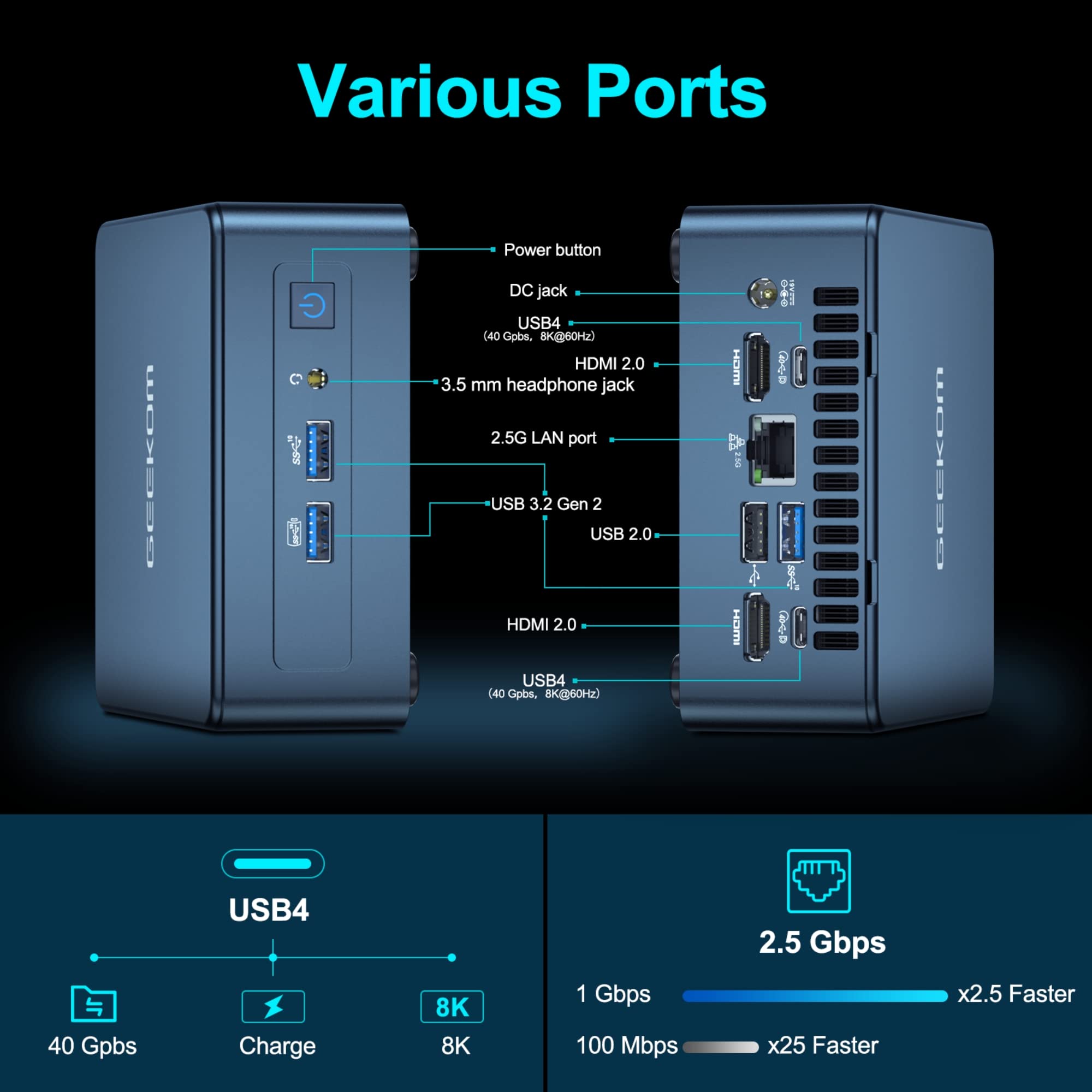 GEEKOM Mini PC Mini IT12, 12th Gen Intel i7-12650H NUC12 Mini(10 Cores,16 Threads) 16GB DDR4/512GB PCIe Gen 4 SSD Windows 11 Pro Desktop PC Support Wi-Fi 6E/Bluetooth 5.2/USB 4.0/2.5G LAN/8K Black