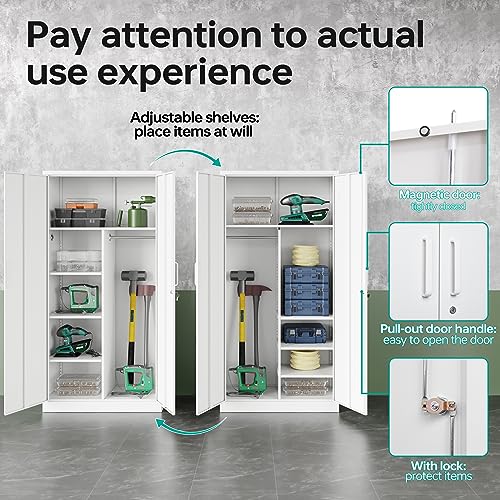 SISESOL Metal Storage Cabinets Locker with Locker Shelf, 71" Armoire Wardrobe Closet with Hanging Rod Storage Locker, Wardrobe Cabinet for Bathroom Storage Cabinet with Doors Lockers for Employees