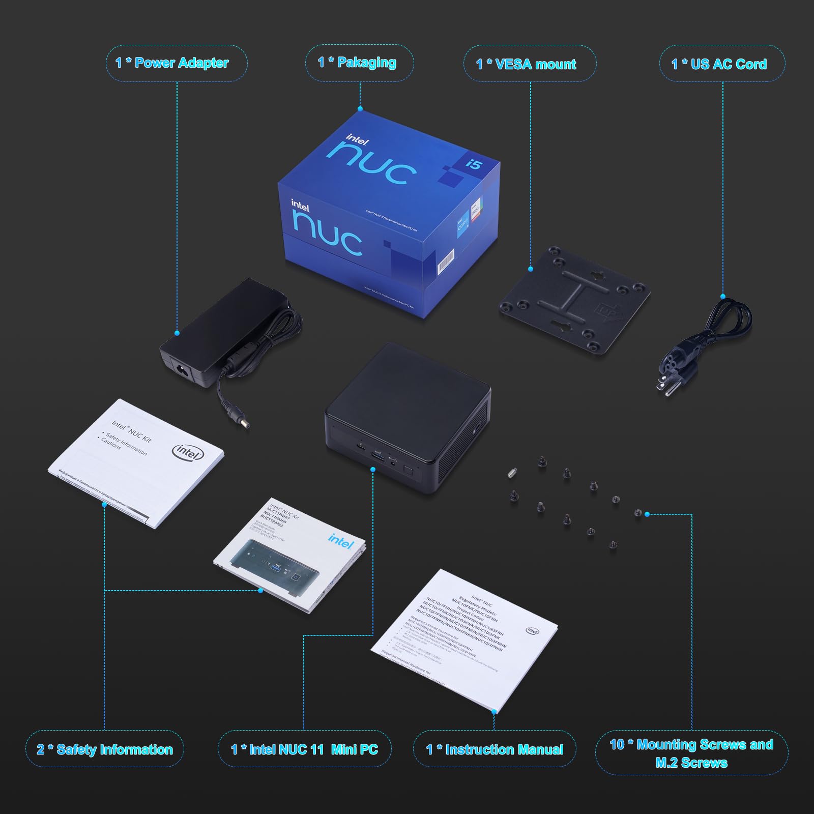 Intel NUC 11 NUC11PAHi5 Panther Canyon Mini PC,Intel Core i5-1135G7 4-Core, 2.4–4.2 GHz Turbo,8 Thread, 8MB Cache,Kingston 16GB RAM, Kingston 256GB PCIe SSD, 28W Intel Iris X Graphics, Win 11 Pro