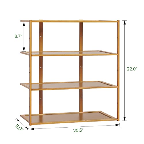 MoNiBloom Bamboo 4 Tier Shoe Rack Vertical Shoe Storage Sheld Stand Space Saving Shoe Organizer for 11-15 Pairs Small Spaces Corner Bedroom Living Room, Brown