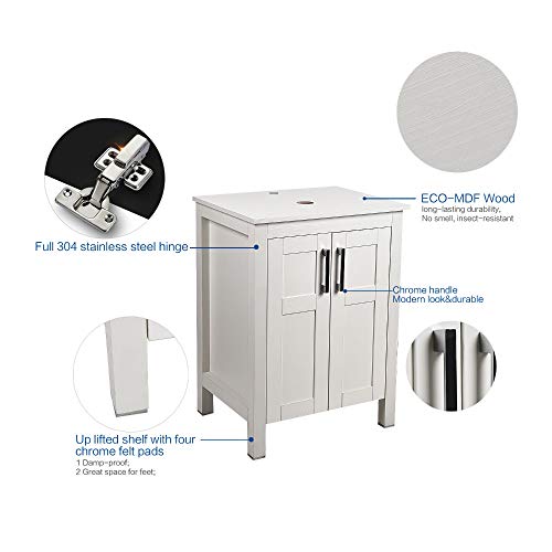 Puluomis 24 Inches Bathroom Vanity, Modern Stand Pedestal Cabinet, Wood White Fixture, Without Mirror