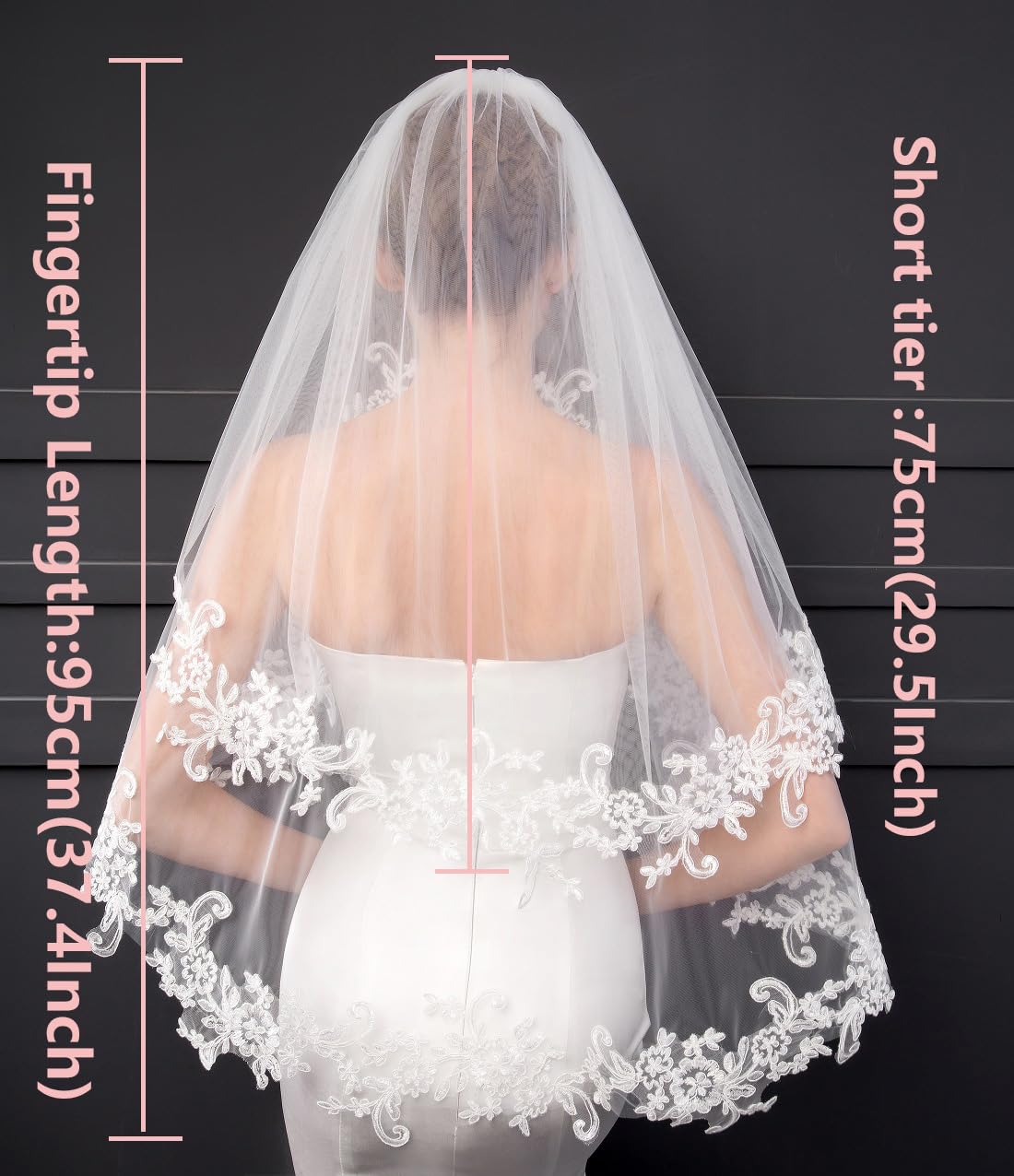 EllieHouse Women's Short 2 Tier Lace White Wedding Bridal Veil with Comb L24WT