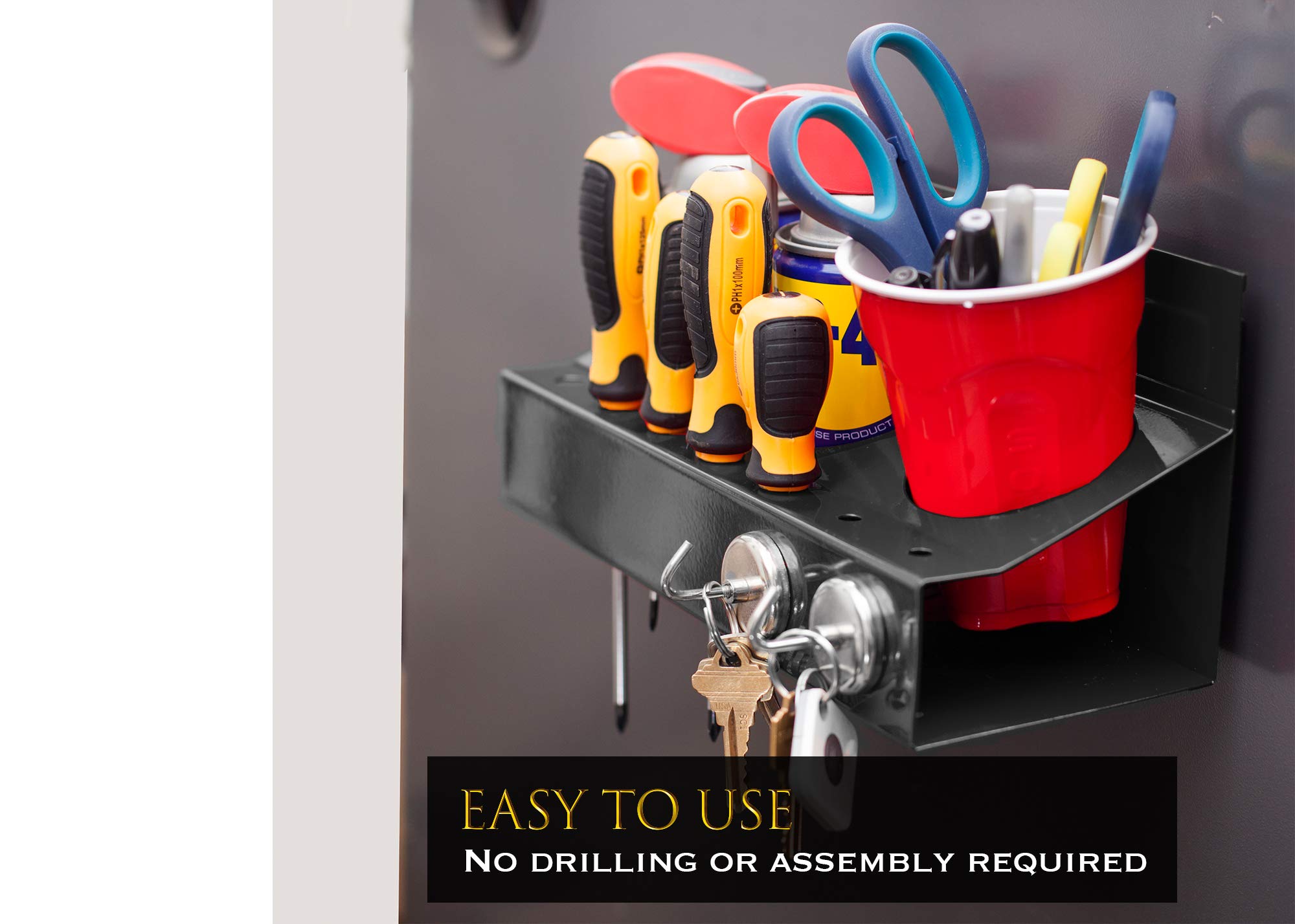 eHomeA2Z Magnetic Can Holder Spray Screwdriver Organizer Black Tool Tray Spice BBQ Cup Drink Keys (Black)