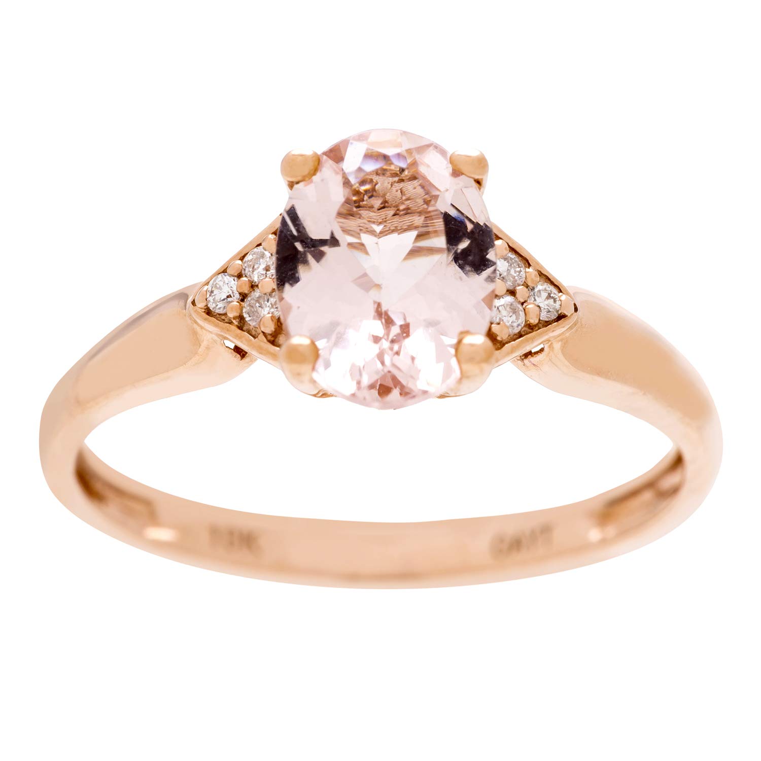 Gin & Grace 10K Rose Gold Genuine Morganite Diamond (I1,I2) (Size 7) Propose Promise Ring for Women