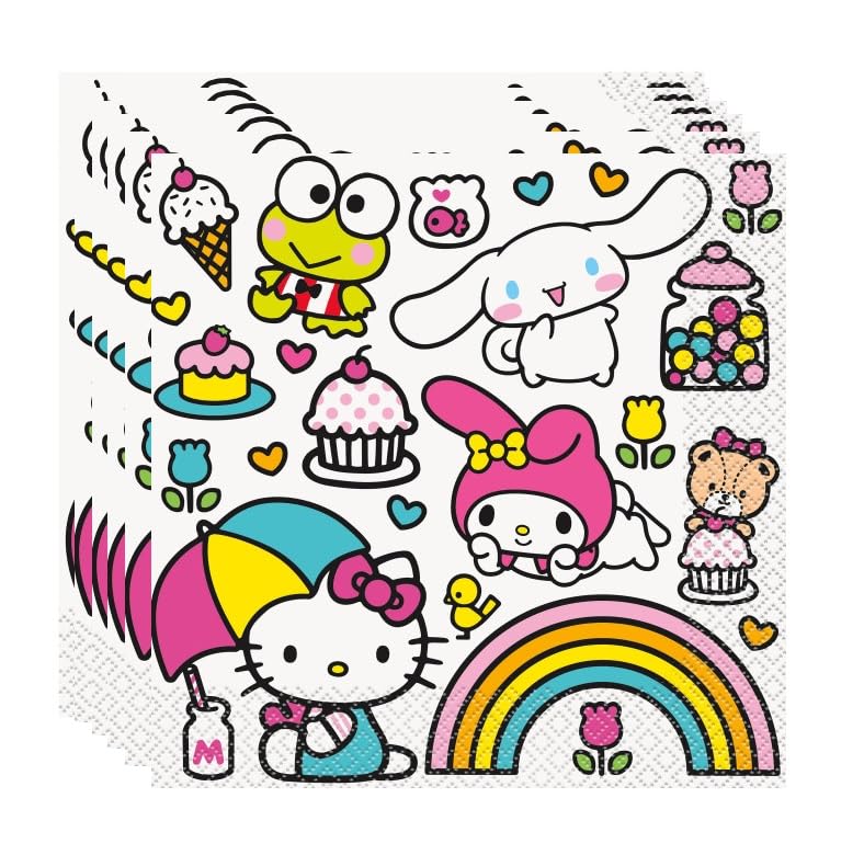 Hello Kitty Birthday Party Supplies Bundle includes 24 Dessert Cake Paper Plates and 32 Napkins (Bundle for 24)