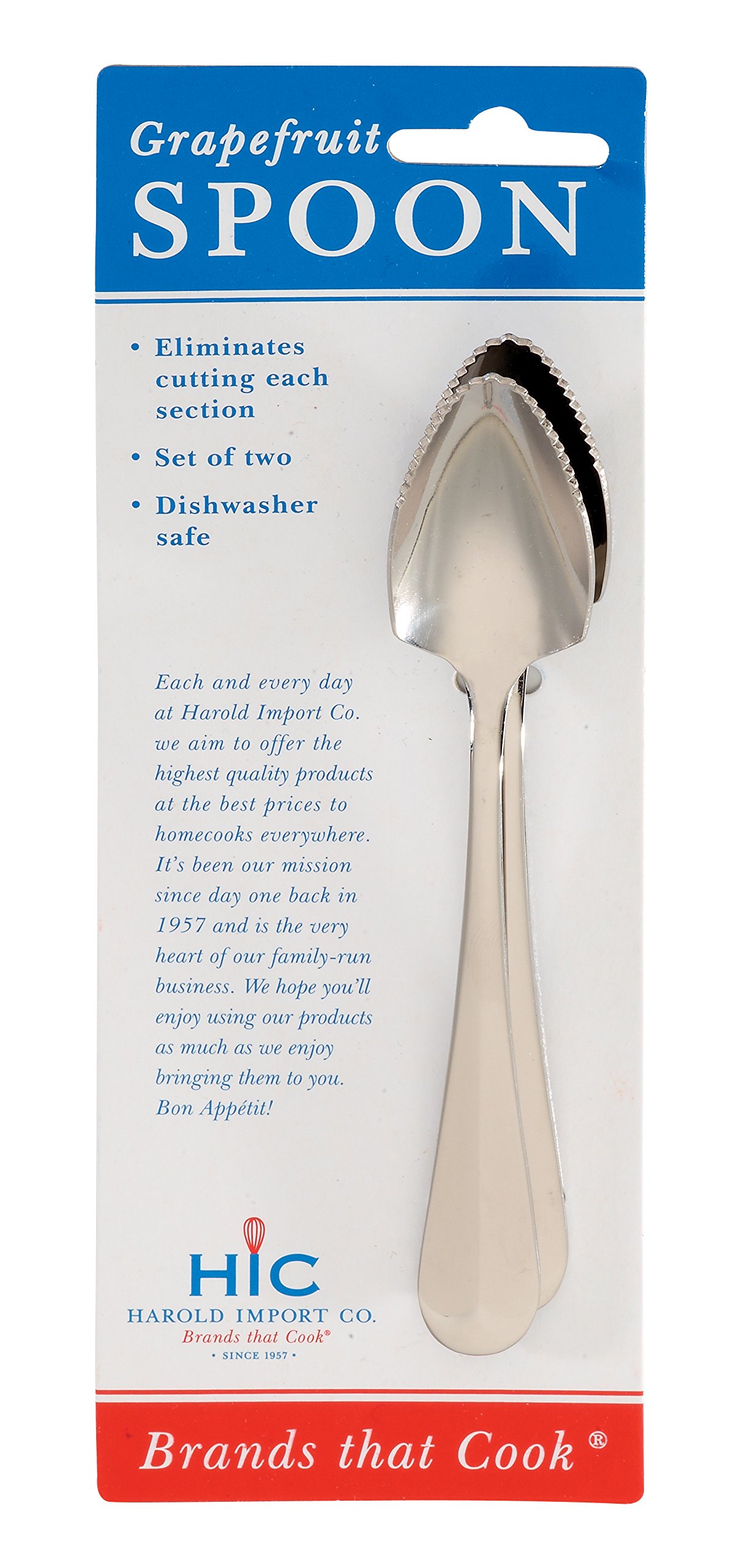 HIC Harold Import Co. Grapefruit Dessert Spoons with Pointed Tip and Serrated Edge (Set of 2), 6", Stainless Steel