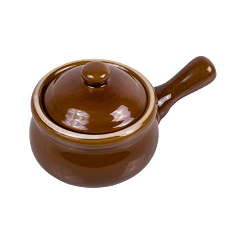 HIC Kitchen French Onion Soup Crock Set with Lids, Set of 4, Brown