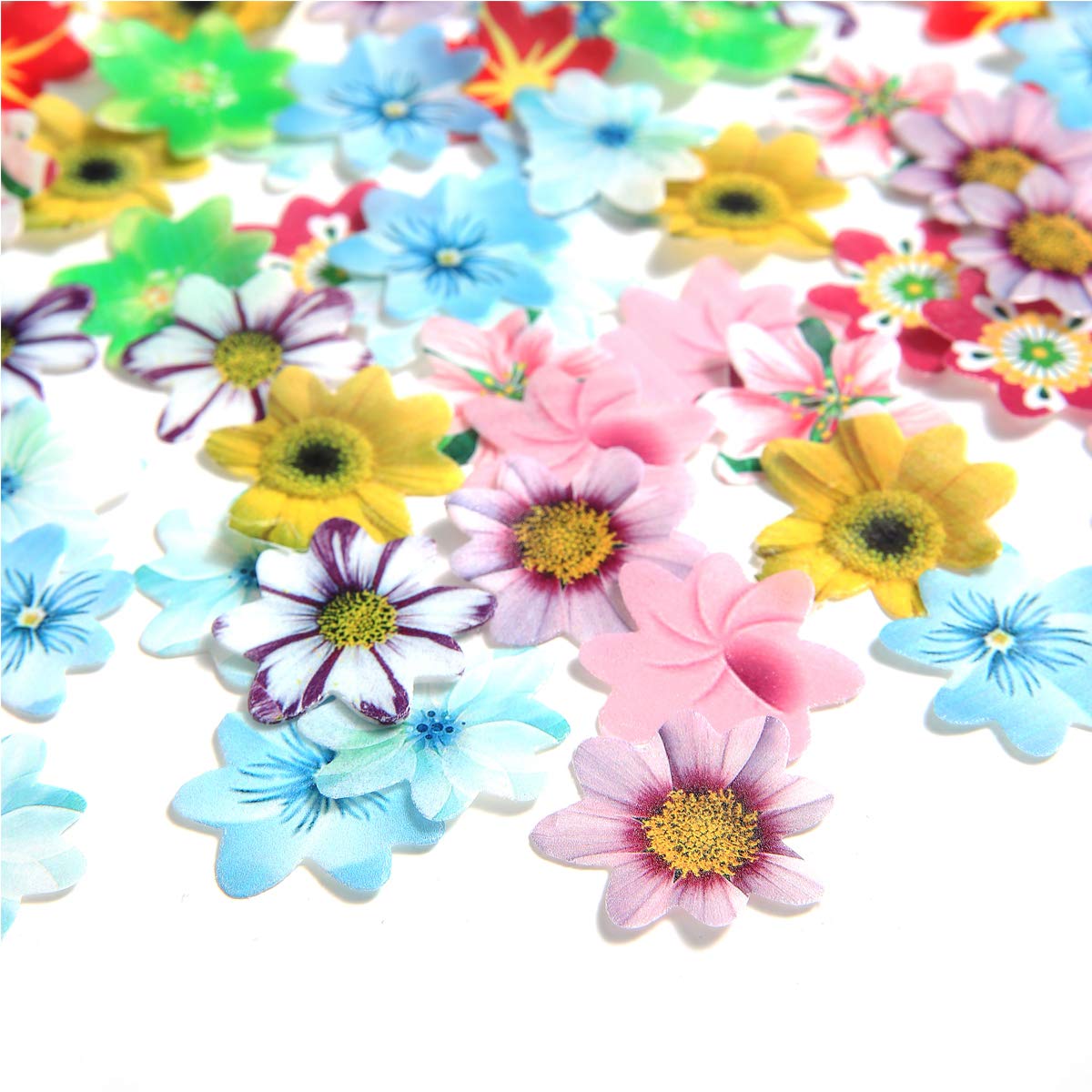 GEORLD 48Pcs Edible Cupcake Toppers 1.6" Wafer Mini Flower Daisy Cake Decoration Birthday Party Sunflower Cake Mixed Size &Colour