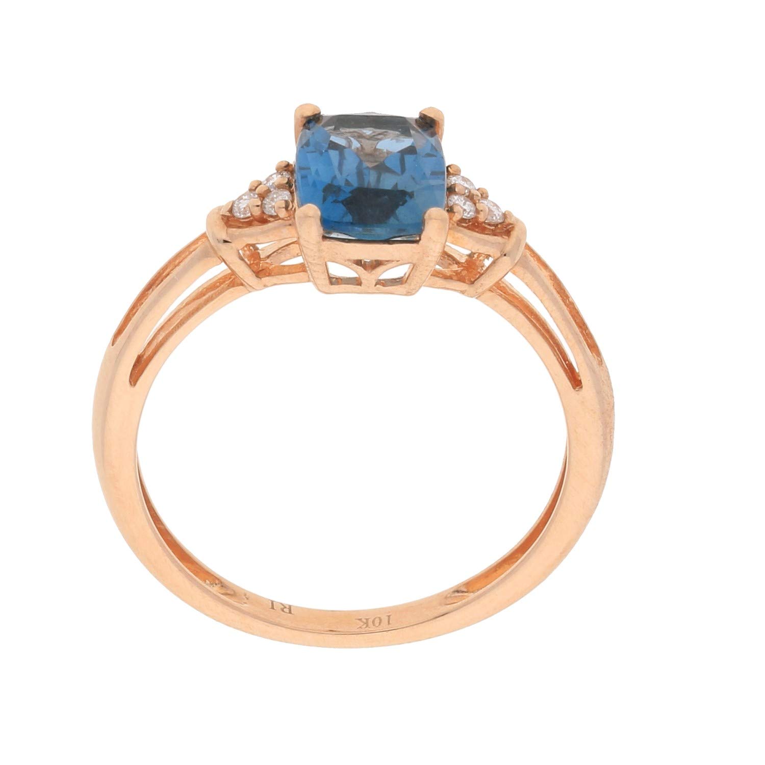 Gin & Grace 10K Rose Gold Natural Diamond (I1,I2) & Genuine London Blue Topaz Engagement Propose Promise Ring for Women