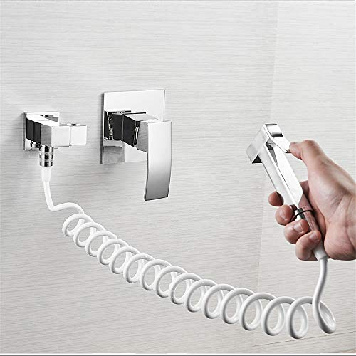 MINJING Toilet Bidet Angle Copper Single Cold Bathroom Toilet Shower Spray Gun Nozzle Bidet Faucet Bathroom Hardware,Chrome