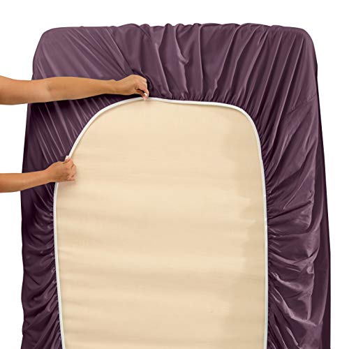 Nestl Extra Deep Pocket Bed Sheet Set β 6-Piece Hotel Bed Sheet Set Deep Pocket Bed Sheets 18-24 Inch Deep Pockets β Fitted Sheet, Flat Sheet and 4 Pillowcases β King β Eggplant Purple