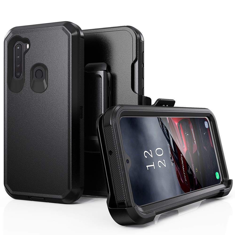 TASHHAR Phone Case for Samsung Galaxy A21 Phone, Heavy Duty Hard Shockproof Armor Protector Case Cover with Belt Clip Holster for Samsung A21 (Black)