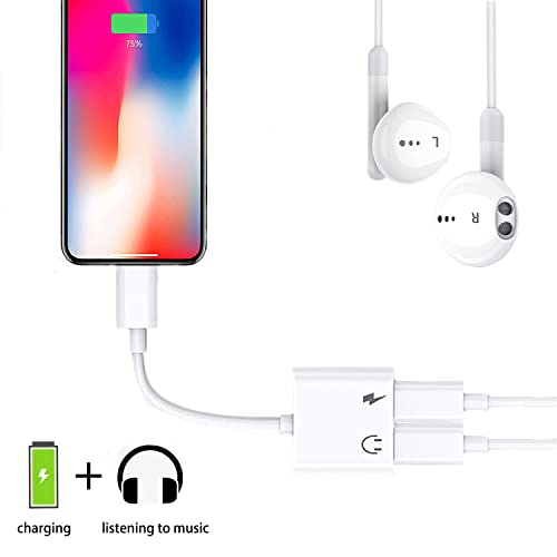TIMEJONS Lighting to Lighting Headphone Jack Adapter for iPhone, 2 in 1 Charger and Aux Audio Splitter Adapter Support All iOS System(MFi Certified)
