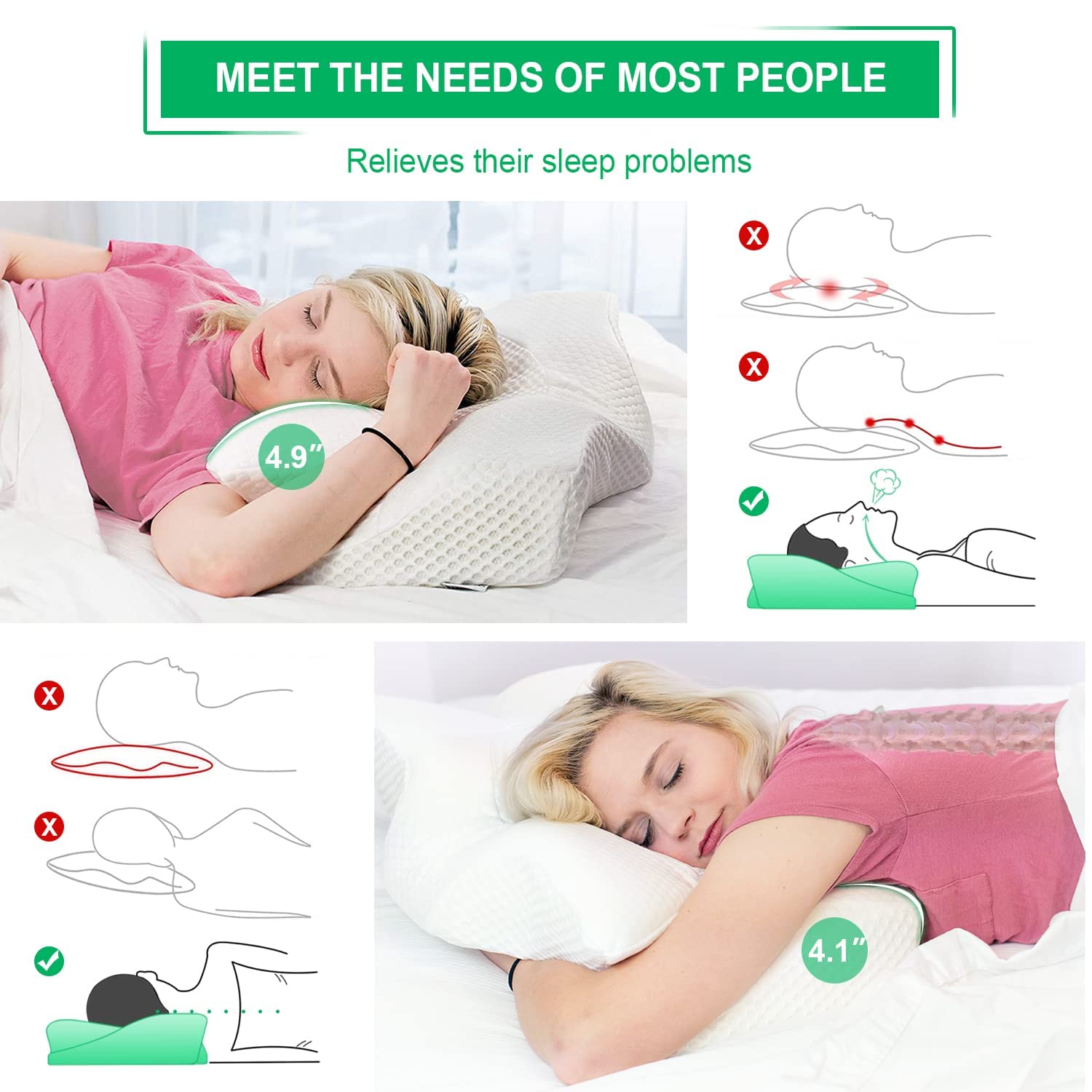 Elviros Cervical Memory Foam Pillow, Contour Pillows for Neck and Shoulder Pain, Ergonomic Orthopedic Sleeping Neck Contoured Support Pillow for Side Sleepers, Back and Stomach Sleepers (Grey, Soft)