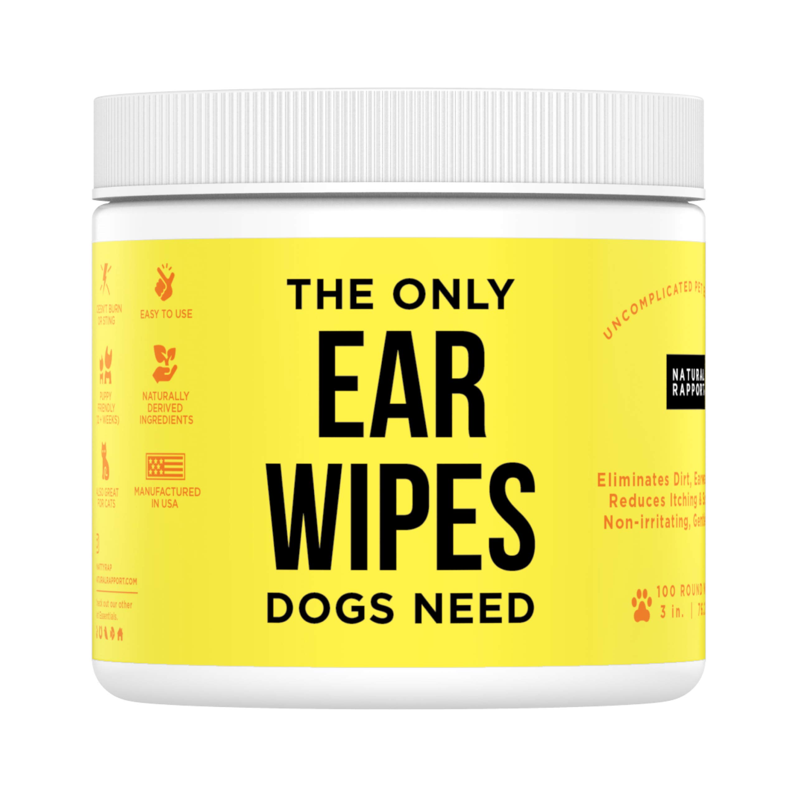 Natural Rapport Dog Ear Cleaner - The Only Ear Cleaner Dogs Need - Ear Cleaner Wipes for Cleaning Out Wax, Dirt, and Contaminants (Wipes, 100 CT)
