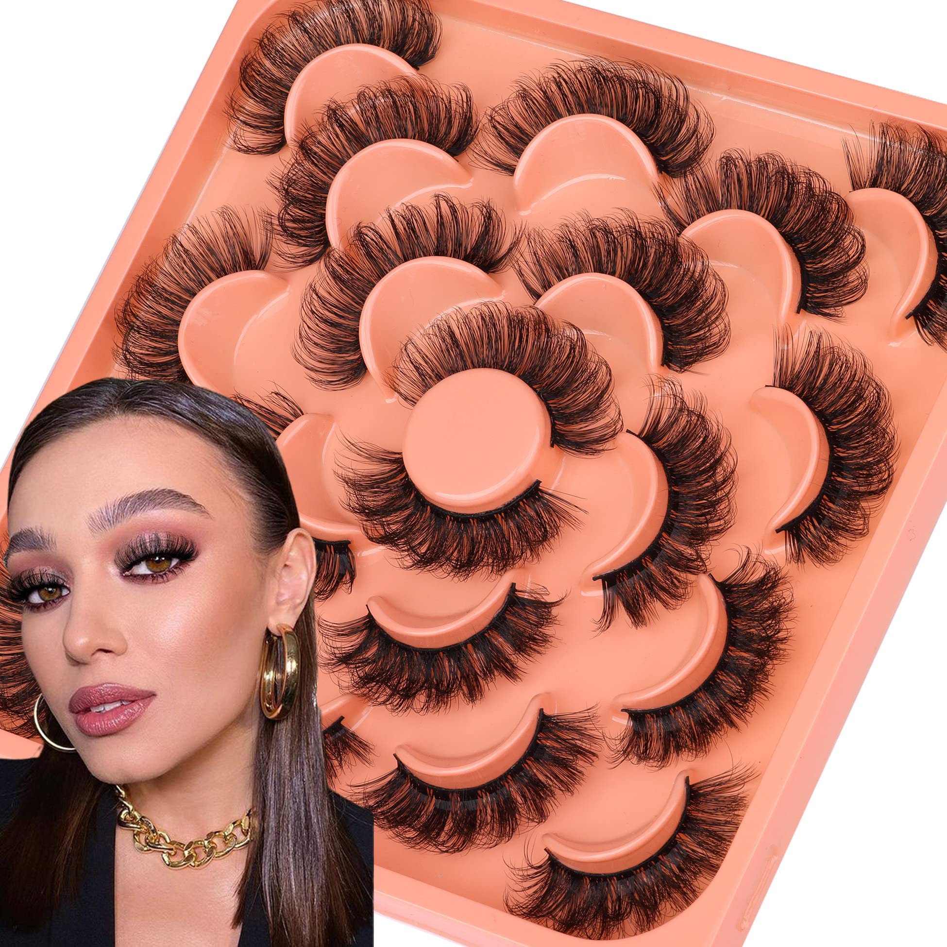 Mink Lashes Fluffy Wispy False Eyelashes D Curl Lash Strips 20mm Long Dramatic Faux Mink Fake Eye Lashes Pack Look Like Extensions