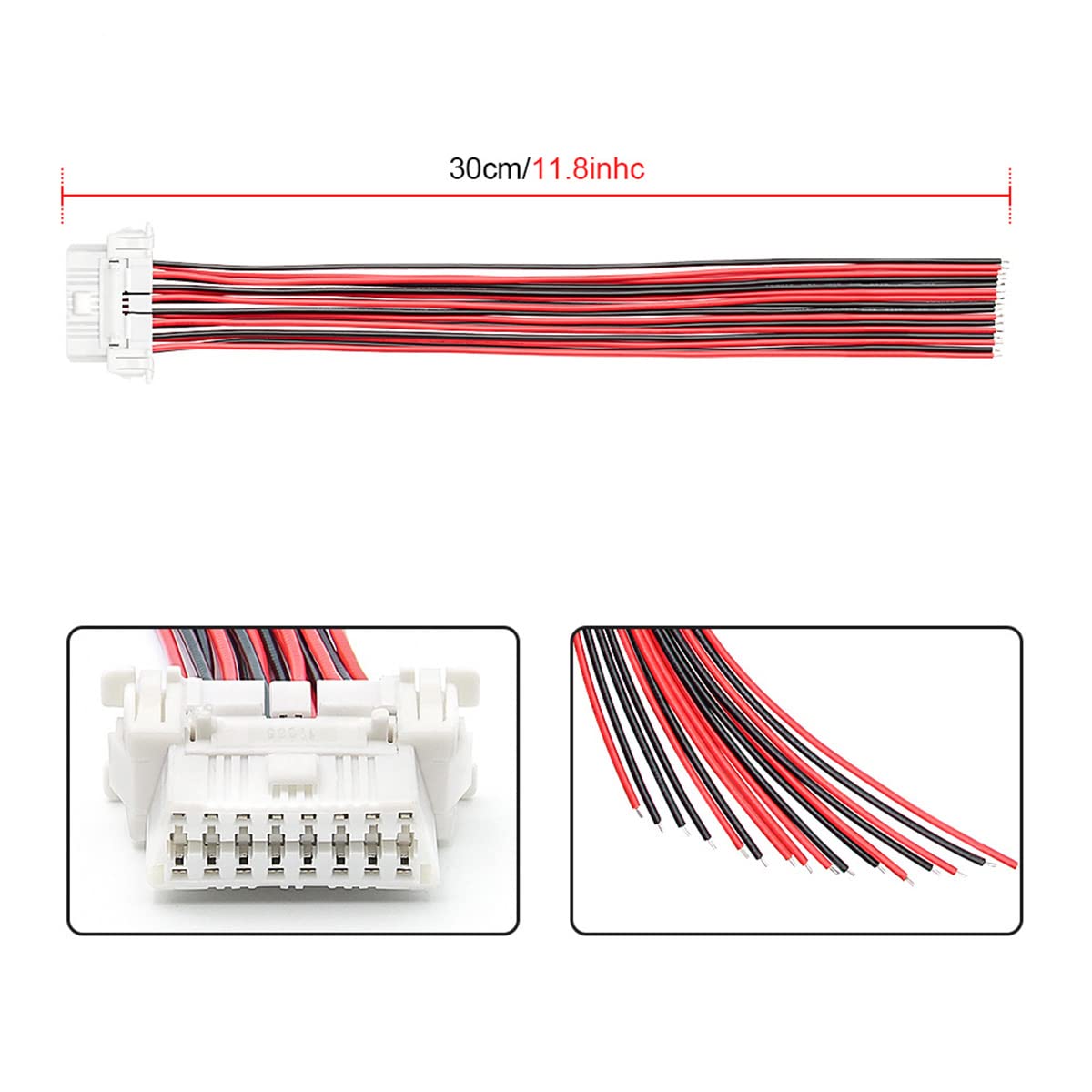 E-Car Connection 16-Pin Female Connector OBD2 Fixed Harness OBDII Assembled Plug Dash Port Wires (for Toyota/Honda/Truck Vehicles)