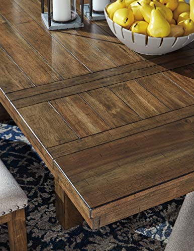 Signature Design by Ashley Moriville Farmhouse 36β x 30β Dining Extension Table, Seats up to 8, Brown & Moriville Casual Rustic Upholstered Dining Bench, Grey & Brown