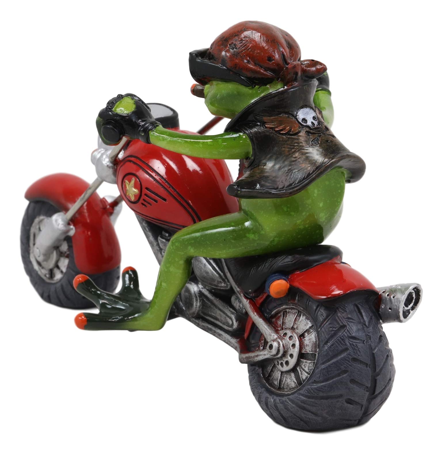 Ebros 8.5" Long Born to Ride Biker Frog Smoking Cigar Riding On Red Chopper Motorcycle Bike Statue Crazy for Frogs Toads Home Decor Accent