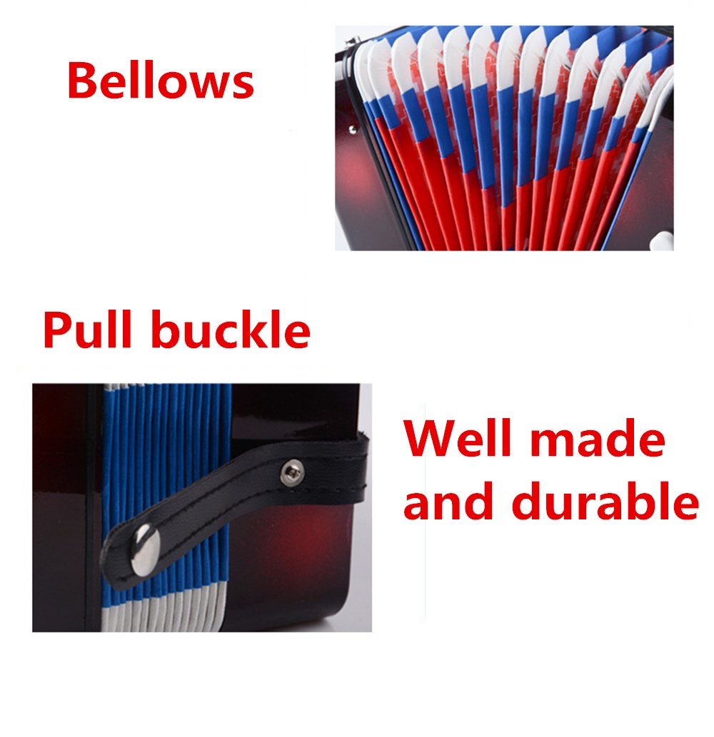 Elloapic Childrenâs Kids' Accordion Keyboard Instruments with 7 Treble Keys, 3 Air Valves, Hand Strap, Early Learning Eduction Instrument Music Toy Black